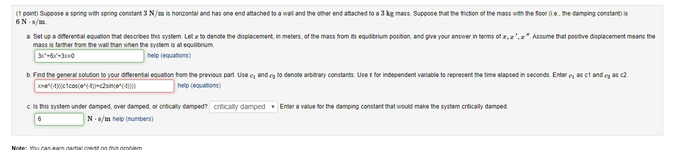 Solved 1 Point Suppose A Spring With Spring Constant 3 N M