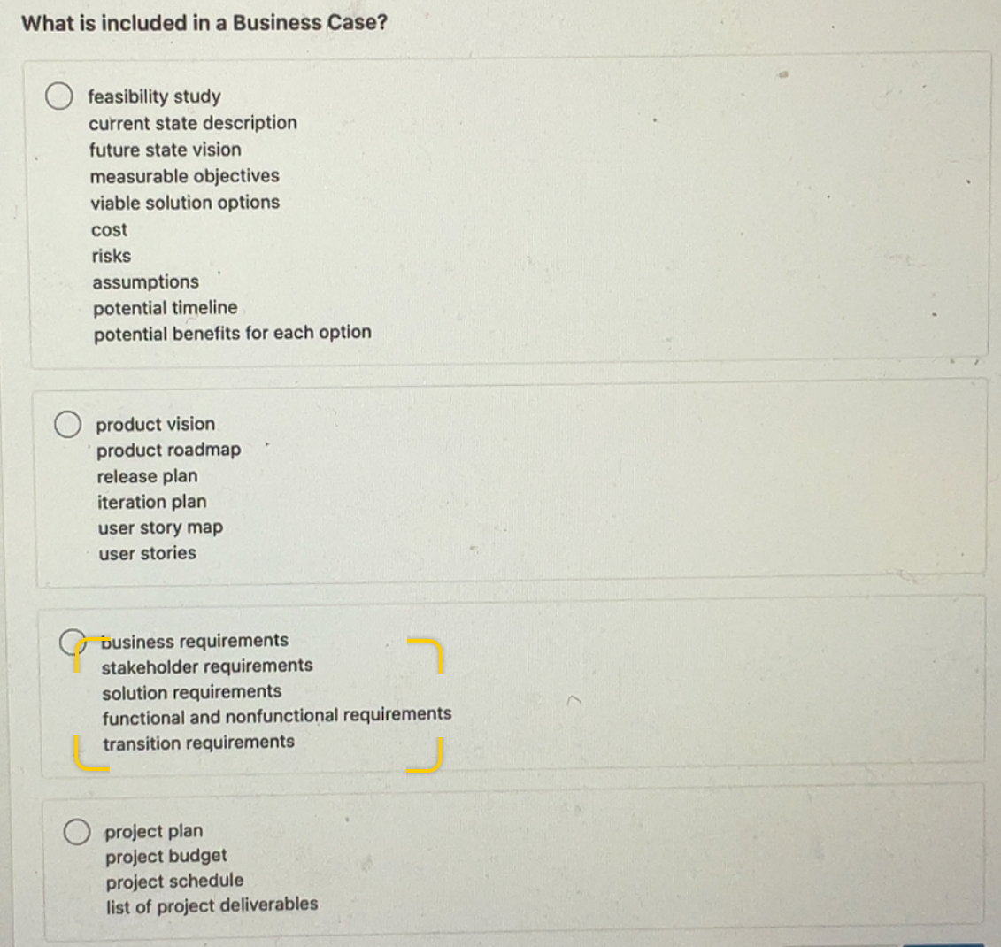 Solved What is included in a Business Case? feasibility | Chegg.com