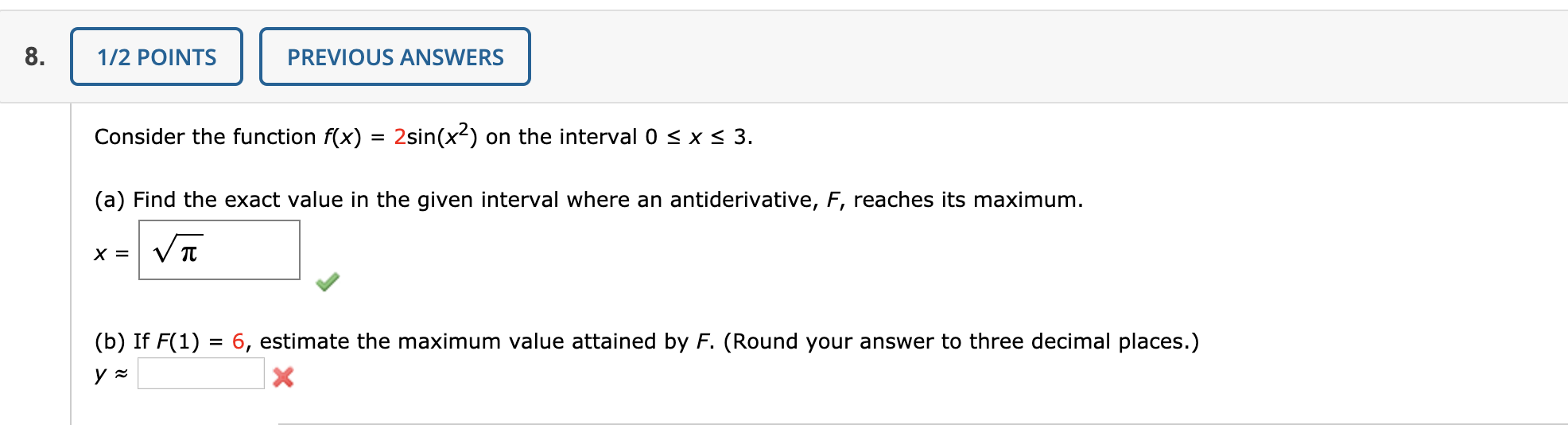 Solved Consider the function f(x) = 2sin(x2) on the | Chegg.com