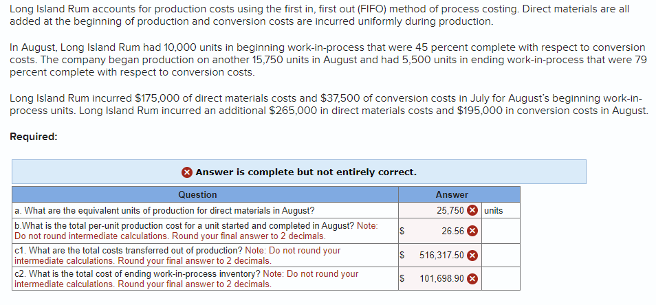 Solved Long Island Rum accounts for production costs using | Chegg.com