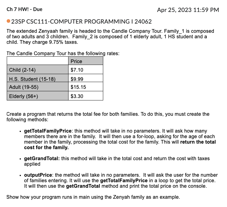23SP CSC111-COMPUTER PROGRAMMING I 24062 The extended | Chegg.com