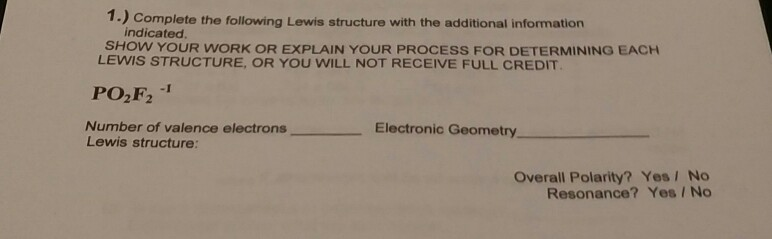 Solved 1.) Complete the following Lewis structure with the | Chegg.com