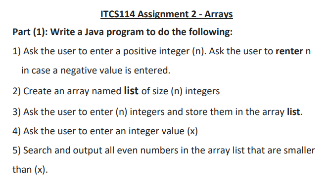 Solved Itcs114 Assignment 2 Arrays Part 1 Write A Java 3922