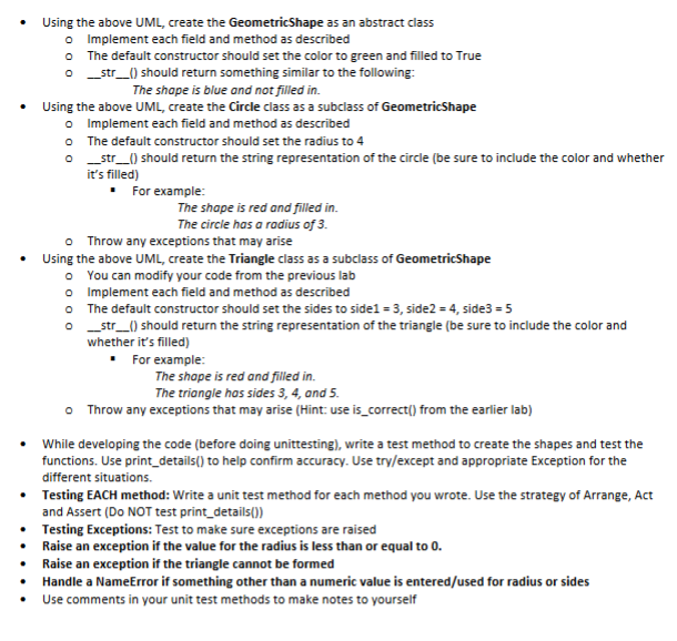 Solved - Using the above UML, create the GeometricShape as | Chegg.com