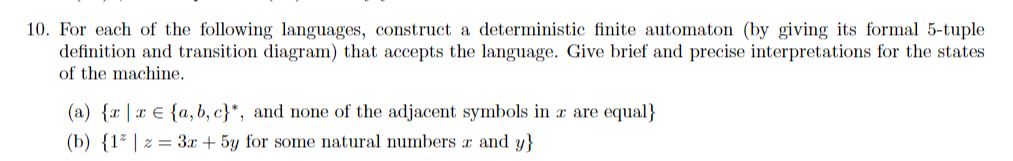 Solved 10. For each of the following languages, construct a | Chegg.com