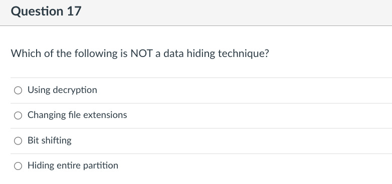 Solved Which of the following is NOT a data hiding | Chegg.com