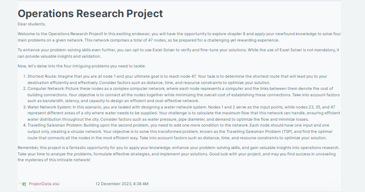 Solved ........Operations Research ProjectDear students,main | Chegg.com