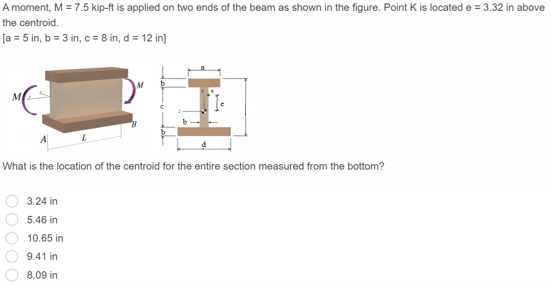 Solved A moment, M=7.5kip-ft is applied on two ends of the | Chegg.com