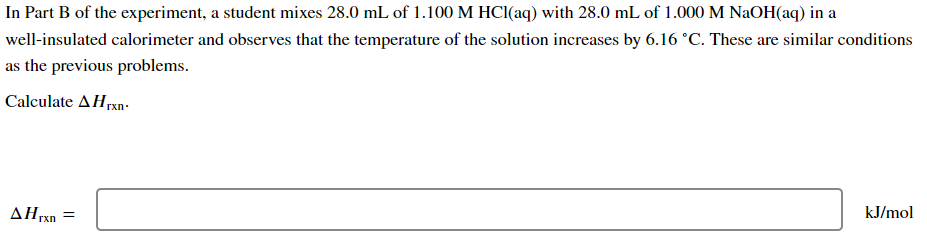 Solved In Part B of the experiment, a student mixes 28.0 mL | Chegg.com