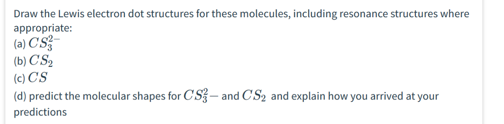 Solved Draw the Lewis electron dot structures for these | Chegg.com