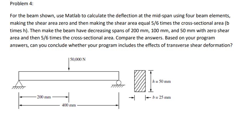 Solved For the beam shown, use Matlab to calculate the | Chegg.com