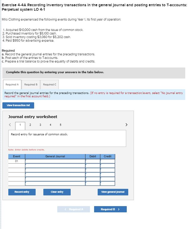 Solved Exercise 4.4A Recording Inventory transactions in the | Chegg.com