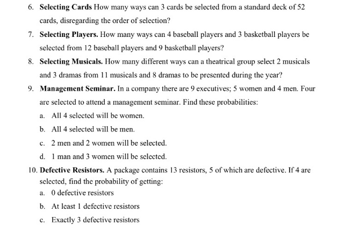 Solved 6. Selecting Cards How many ways can 3 cards be | Chegg.com