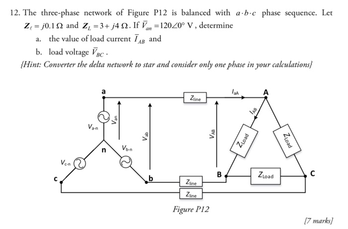 Solved 12. The three phase network of Figure P12 is balanced | Chegg.com