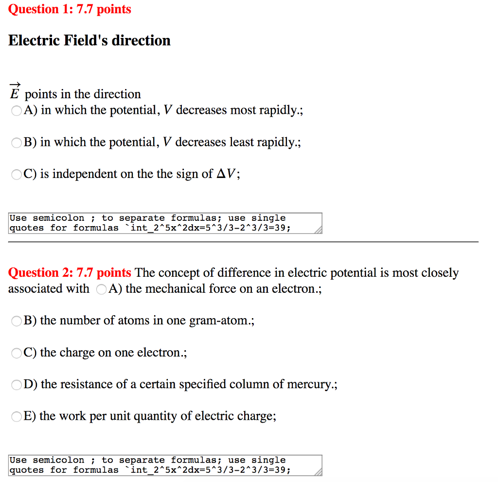 Solved Question 1: 7.7 points Electric Field's direction E | Chegg.com