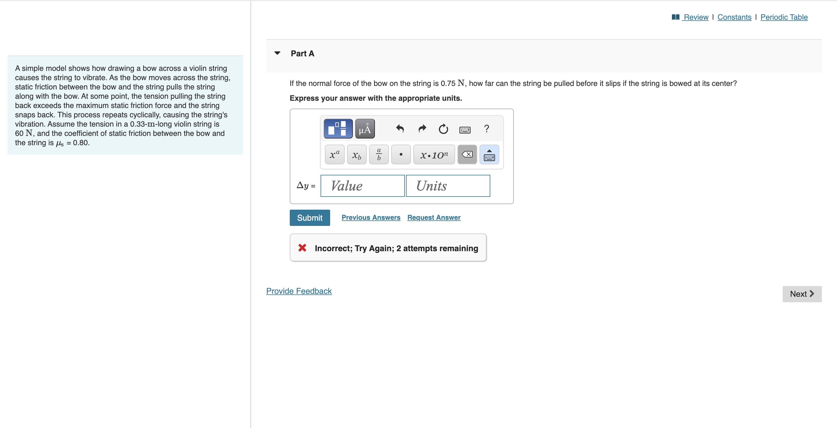Solved A simple model shows how drawing a bow across a | Chegg.com