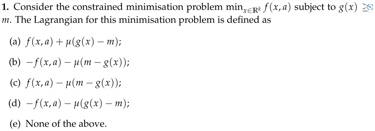 Solved 1 Consider The Constrained Minimisation Problem