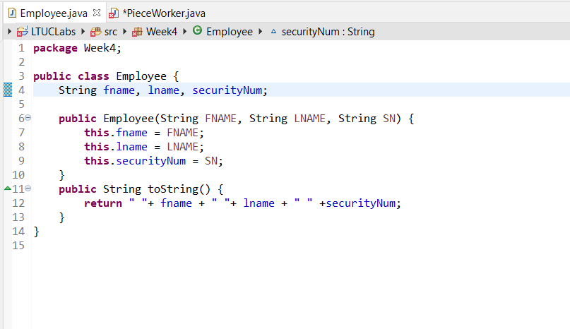 Solved сл во Employee.java X *Piece Worker.java ELTUCLabs | Chegg.com