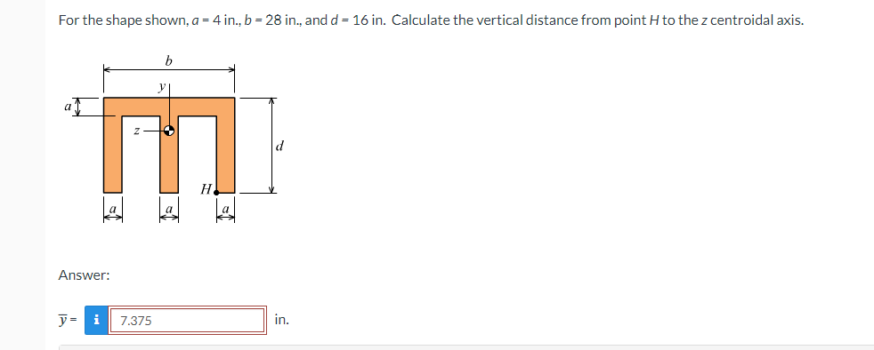 Solved For the shape shown, a=4in., b=28 ﻿in., ﻿and d=16in. | Chegg.com