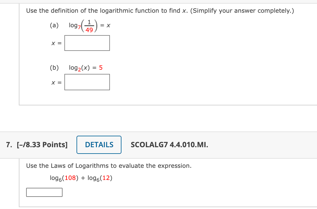 Solved Use the definition of the logarithmic function to | Chegg.com