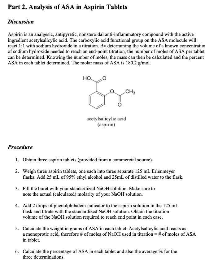 CHM 111-Formal Lab Determination of Acetylsalicylic | Chegg.com