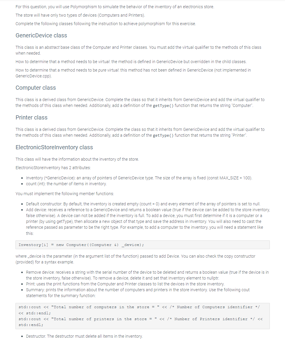 Solved For this question, you will use Polymorphism to | Chegg.com