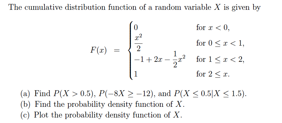 Solved The cumulative distribution function of a random | Chegg.com