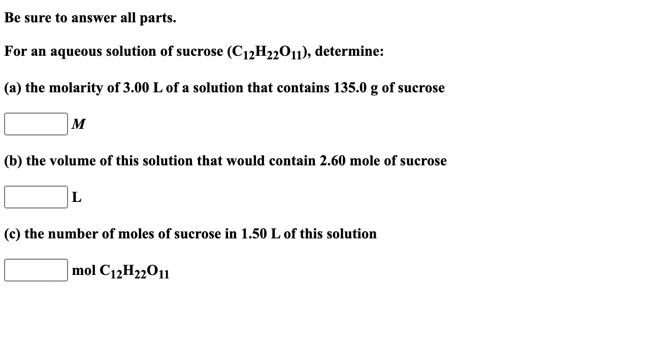 Solved For an aqueous solution of sucrose (C12H22O11), | Chegg.com