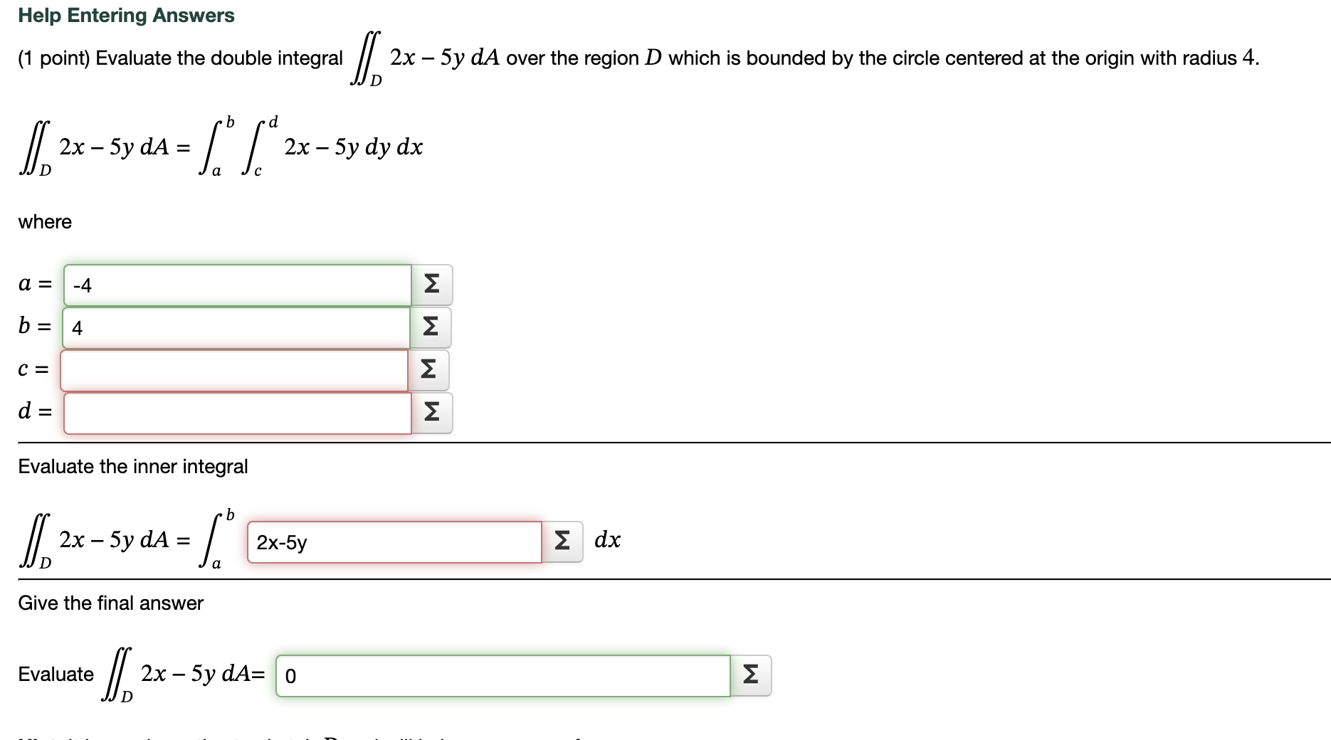 Solved Help Entering Answers(1 ﻿point) ﻿Evaluate the double | Chegg.com