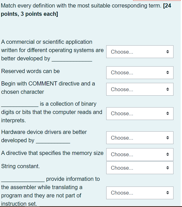 Solved Match every definition with the most suitable | Chegg.com