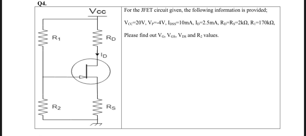 Solved For the JFET circuit given, the following information | Chegg.com