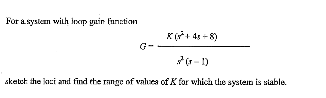 Solved For a system with loop gain function K(s2 + 4s +8) G= | Chegg.com