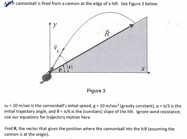 Solved A. A cannonball is fired from a cannon at the edge of | Chegg.com