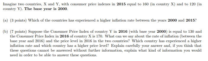 Solved Imagine two countries, X and Y, with consumer price | Chegg.com