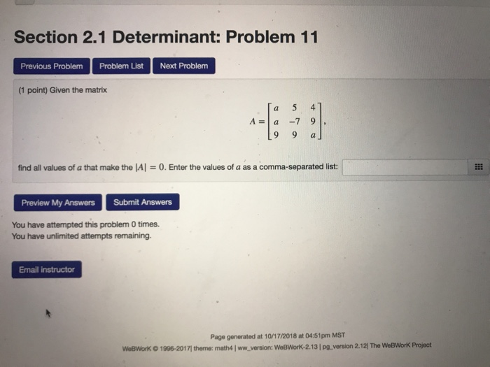 Solved Section 21 Determinant Problem 11 Previous Problem 