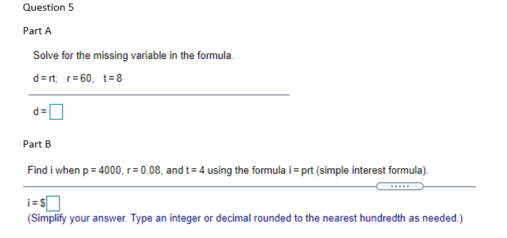 Solved Question 5 Part A Solve for the missing variable in | Chegg.com