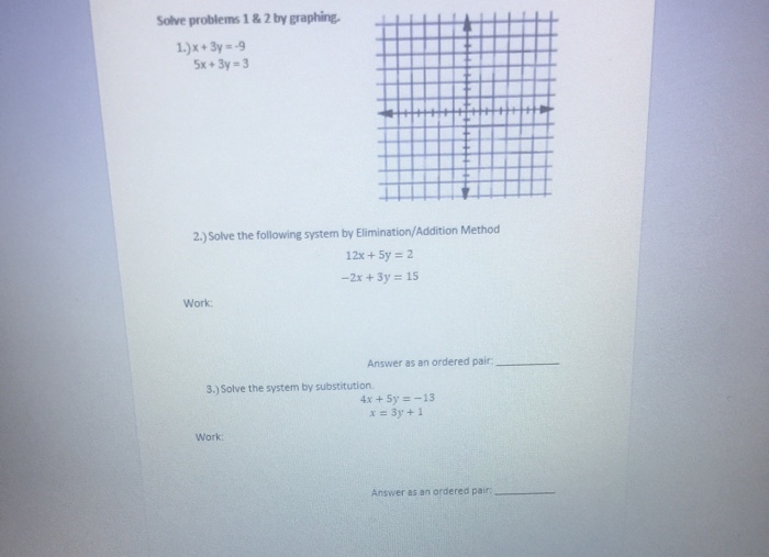 Solved Solve problems 1& 2 by graphing 5x+3y 3 2.) Solve the | Chegg.com