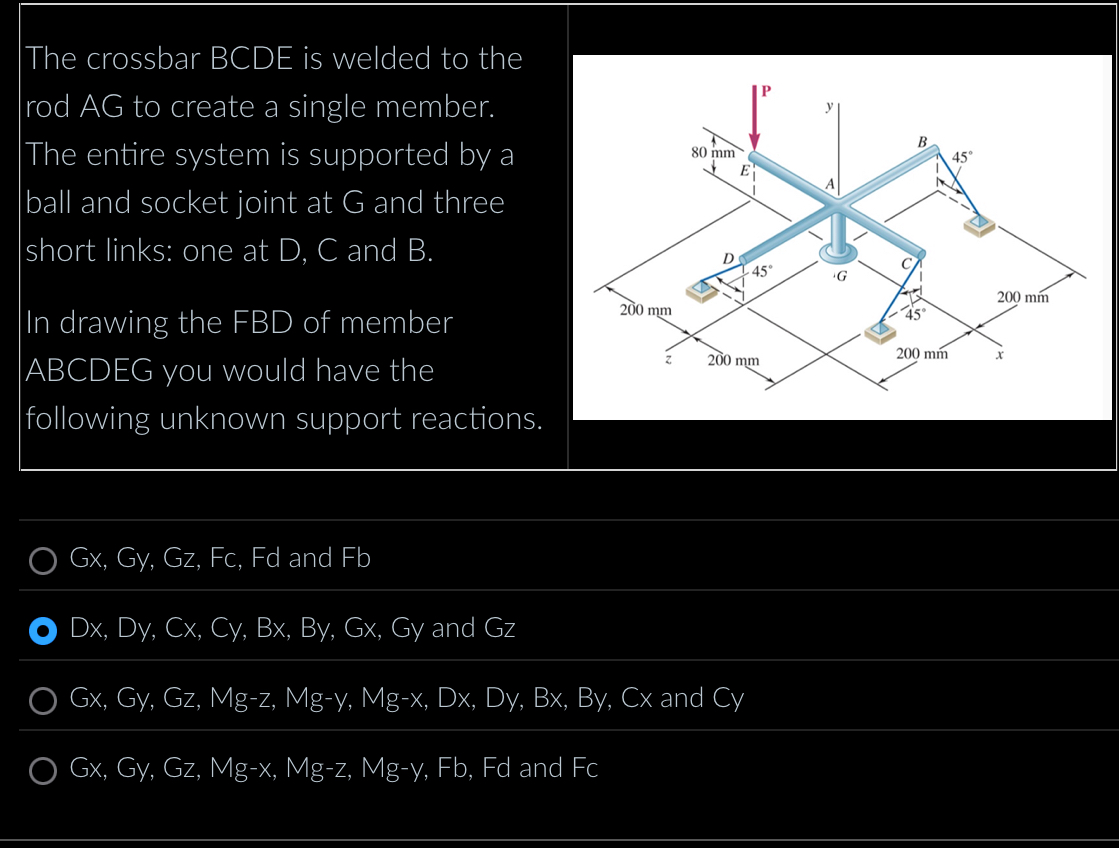 Solved The crossbar BCDE is welded to the rod AG to create a | Chegg.com