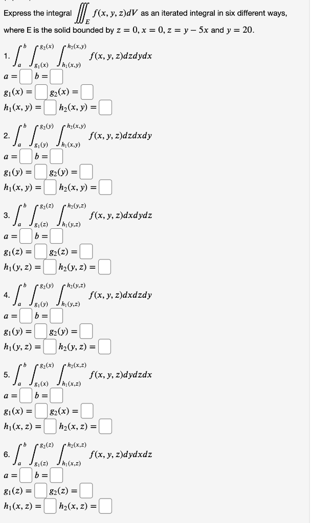 Solved Express the integral ∭𝐸𝑓(𝑥,𝑦,𝑧)𝑑𝑉∭Ef(x,y,z)dV | Chegg.com