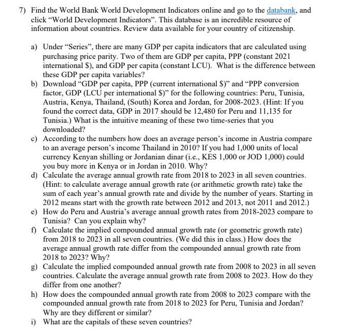 Solved 7) ﻿Find the World Bank World Development Indicators | Chegg.com