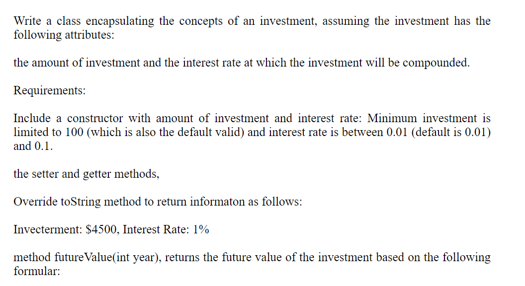 Solved Write a class encapsulating the concepts of an | Chegg.com