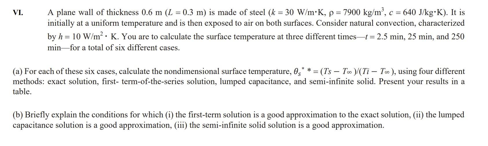 Solved VI. A plane wall of thickness 0.6 m(L=0.3 m) is made | Chegg.com