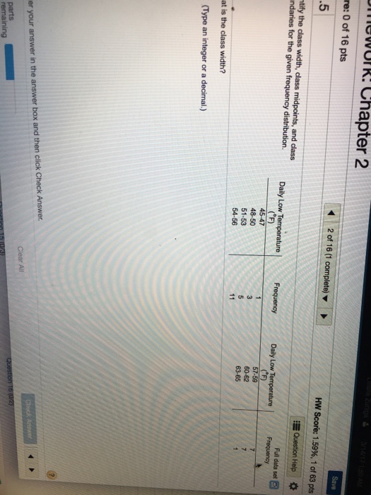 Solved Identify the class width, class midpoints, and class | Chegg.com