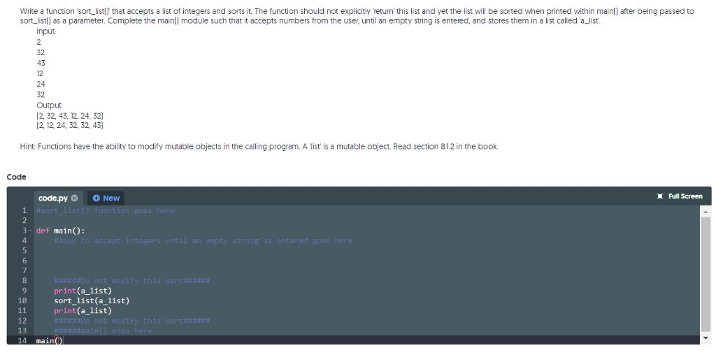 Solved Write a function sort listl that accepts a list of | Chegg.com