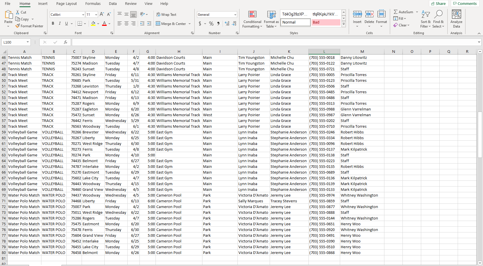 Excel_5E_Sports_Schedule Project Description: In this | Chegg.com