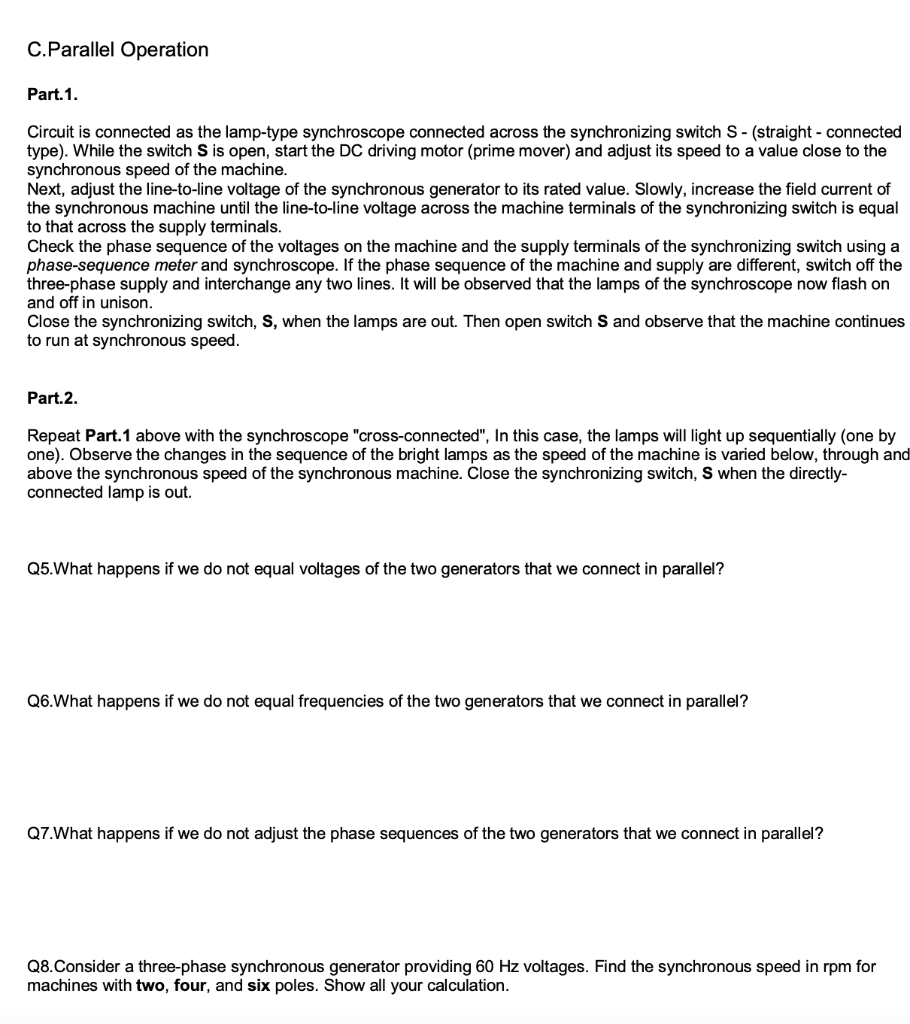 Solved C.Parallel Operation Part. 1. Circuit is connected as | Chegg.com