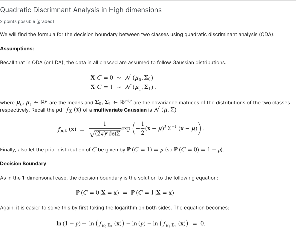 Quadratic Discrimnant Analysis in High dimensions 2 | Chegg.com