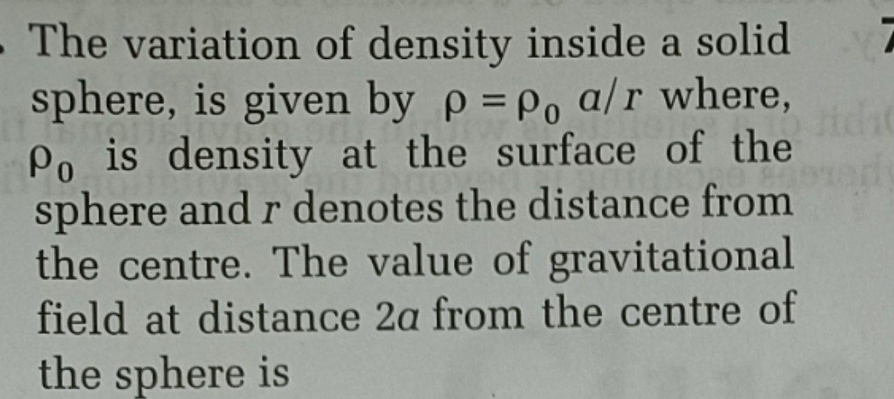Solved a The variation of density inside a solid sphere, is | Chegg.com