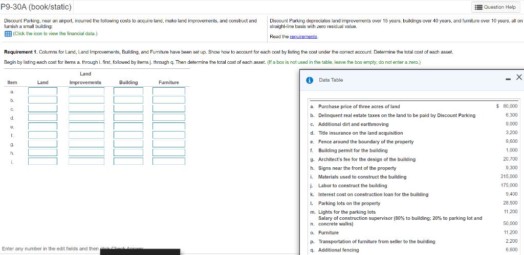 Solved P9-30A (book/static) Question Help Discount Parking, | Chegg.com