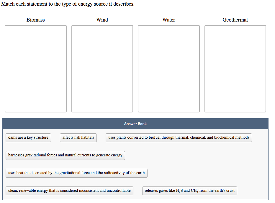 Solved Match each statement to the type of energy source it | Chegg.com